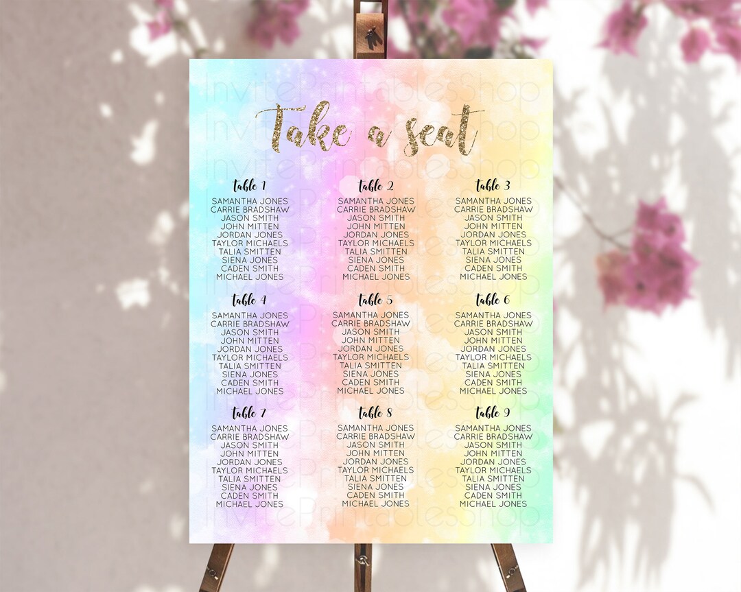 Rainbow Seating Chart Pastel Seating Chart Colorful Pastel Watercolor ...