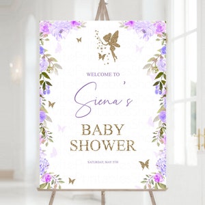 Fairy Baby Shower Welcome Sign Purple Floral Fairy Magic Garden Welcome ...