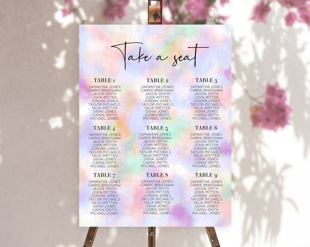 Rainbow Seating Chart Pastel Seating Chart Colorful Pastel Watercolor ...