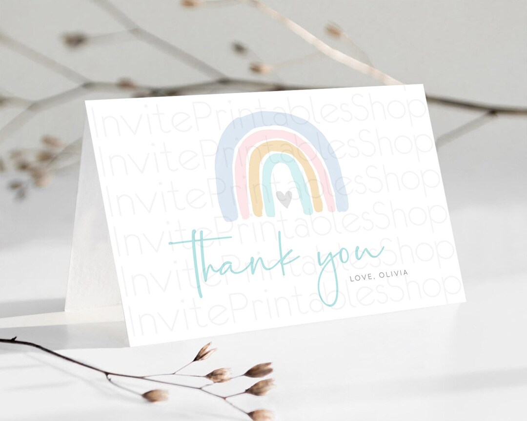 Pastel Rainbow Thank You Boho Rainbow Thank You Card Rainbow Birthday ...
