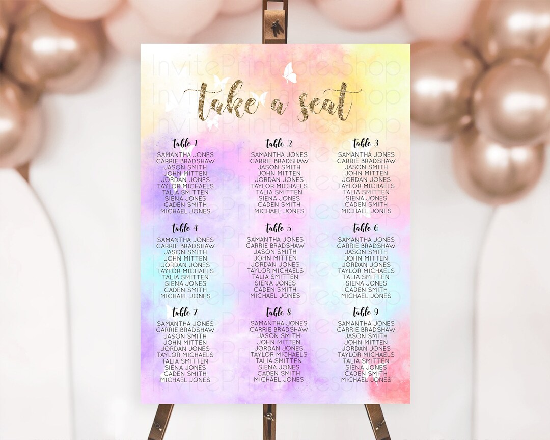 Rainbow Seating Chart Pastel Seating Chart Colorful Pastel Watercolor ...