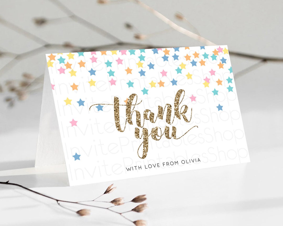Star Thank You Card Pastel Stars Thank You Shooting Star Rainbow ...