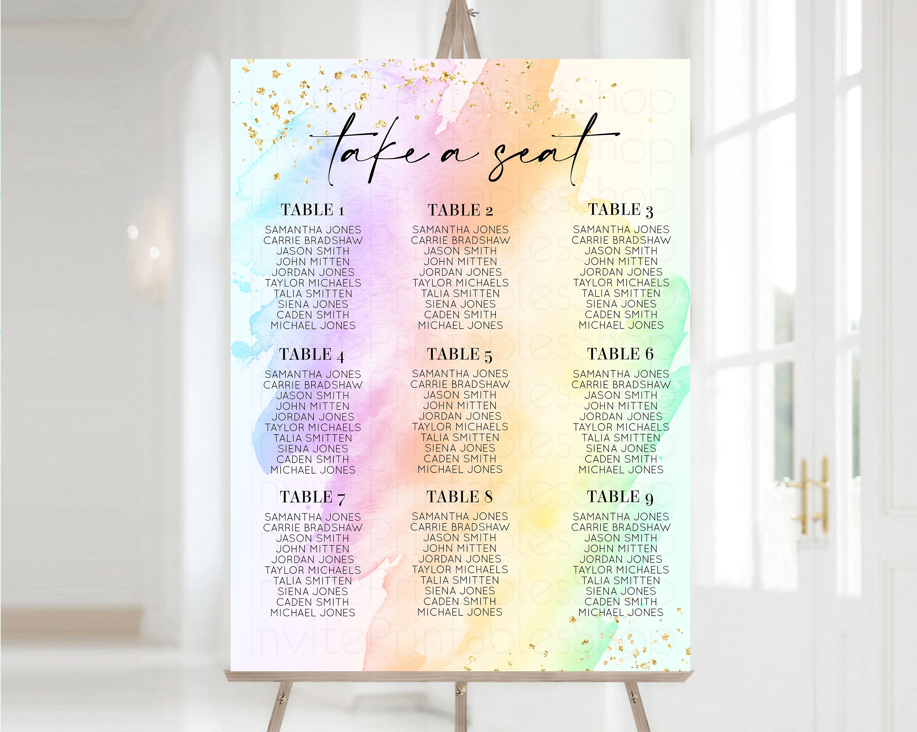 Rainbow Seating Chart Pastel Clouds Seating Sign Gold - Etsy