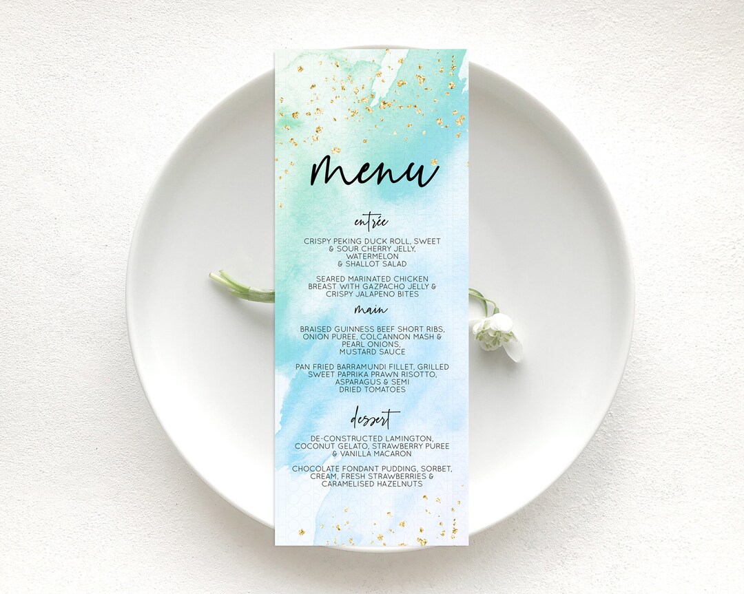 Blue Menu Blue Watercolor Menu Template Pastel Blue Table Décor Blue ...