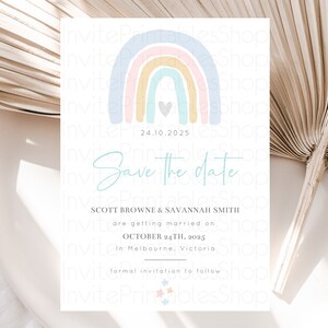 Pastel Rainbow Save the Date Template Boho Colorful Rainbow Party ...