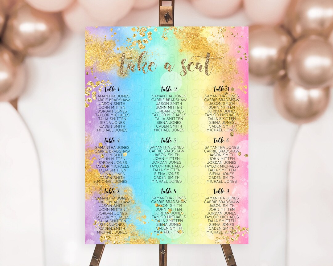Rainbow Seating Chart Pastel Seating Chart Colorful Pastel Watercolor ...