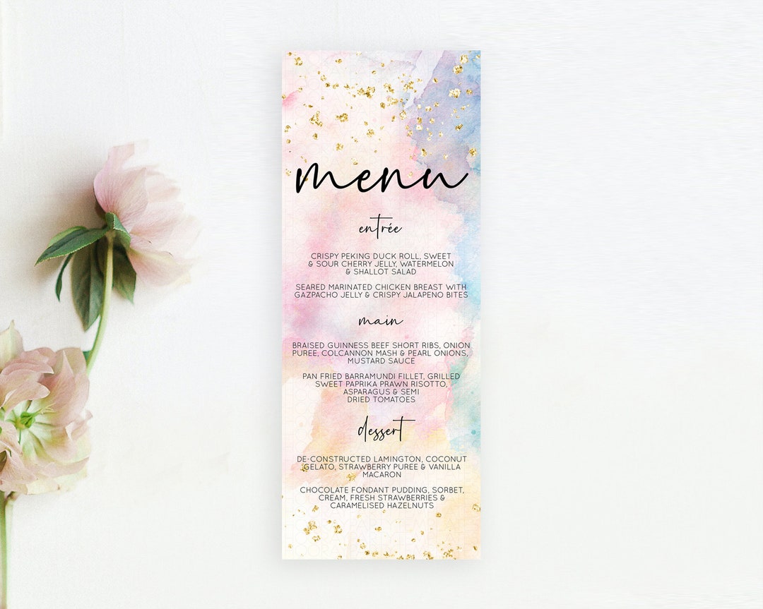 Pastel Menu Pastel Rainbow Menu Template Colorful Pastel Table Decor ...