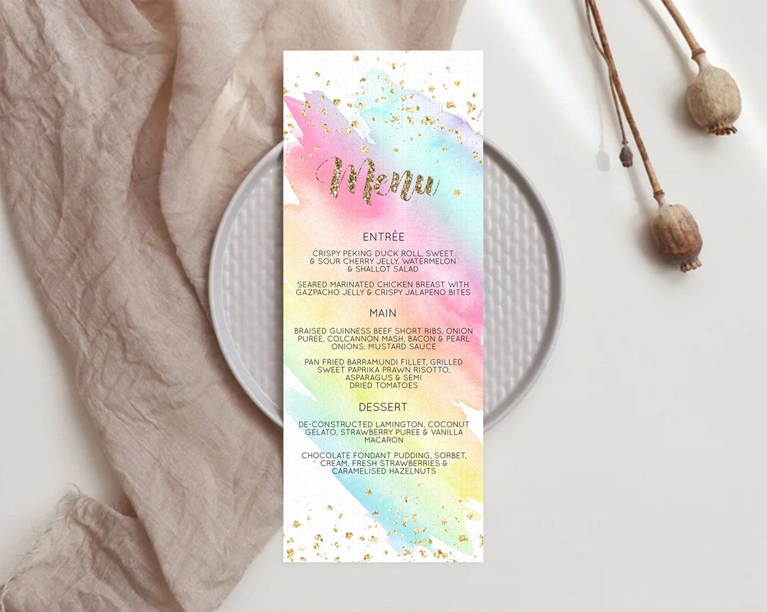 Pastel Menu Pastel Rainbow Menu Template Colorful Pastel Table Decor ...