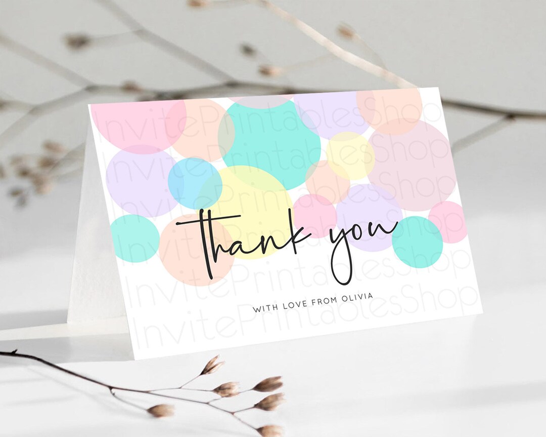 Rainbow Thank You Pastel Thank You Card Pastel Rainbow Birthday Thank ...