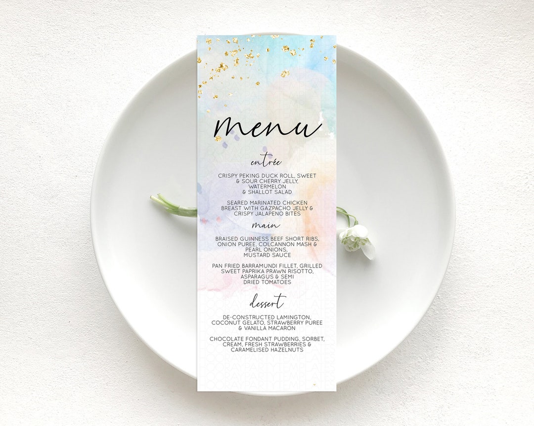 Pastel Menu Pastel Rainbow Menu Template Colorful Pastel Table Decor ...