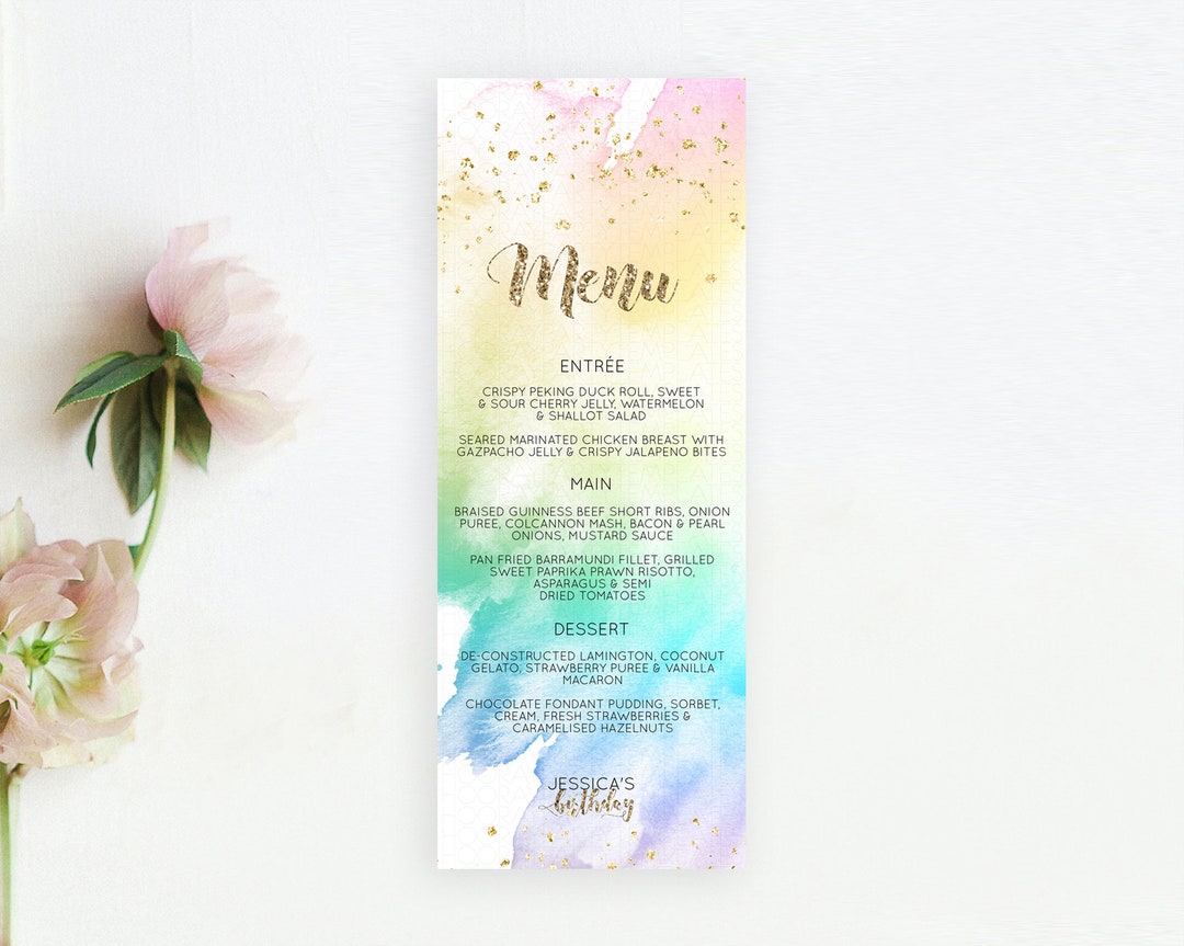 Pastel Menu Pastel Rainbow Menu Template Colorful Pastel Table Decor ...
