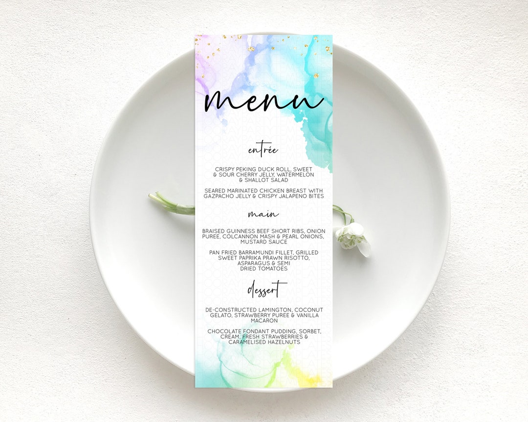 Pastel Menu Pastel Rainbow Menu Template Colorful Pastel Table Decor ...