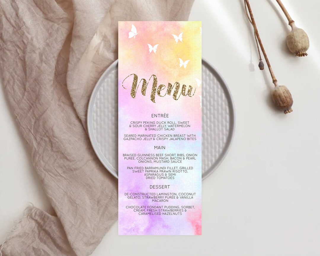 Pastel Menu Pastel Rainbow Menu Template Colorful Pastel Table Decor ...