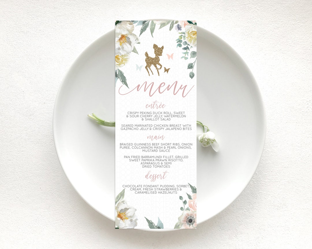 Fawn Menu Deer Menu Template Pastel Floral Deer Table Decor - Etsy