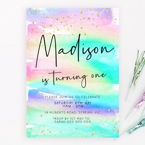 Pastel Birthday Invitation Ombre Watercolor Birthday Invitation Glitter ...