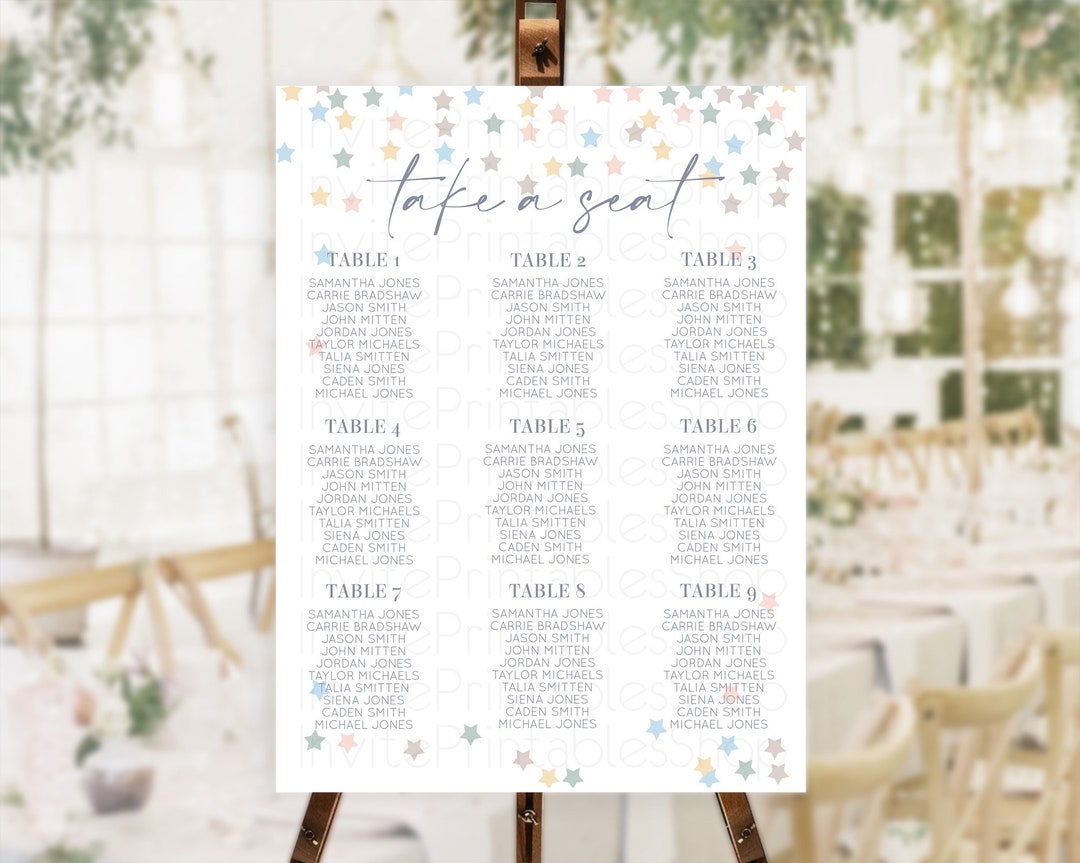 Star Seating Chart Pastel Stars Seating Chart Shooting Star Sprinkle ...