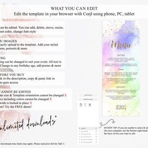 Pastel Menu Pastel Rainbow Menu Template Colorful Pastel Table - Etsy UK