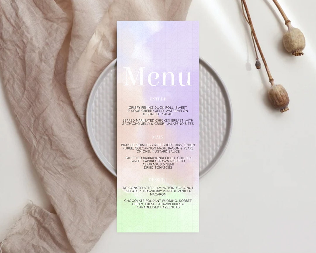 Pastel Menu Pastel Rainbow Menu Template Colorful Pastel Table Decor ...