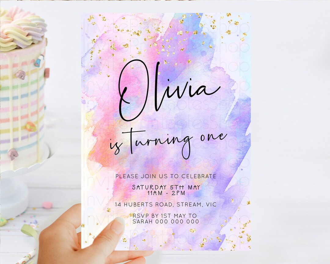 Pastel Birthday Invitation Ombre Watercolor Birthday Invitation Glitter ...