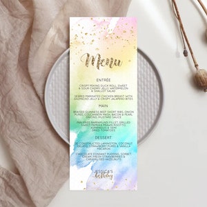Pastel Menu Pastel Rainbow Menu Template Colorful Pastel Table Decor ...