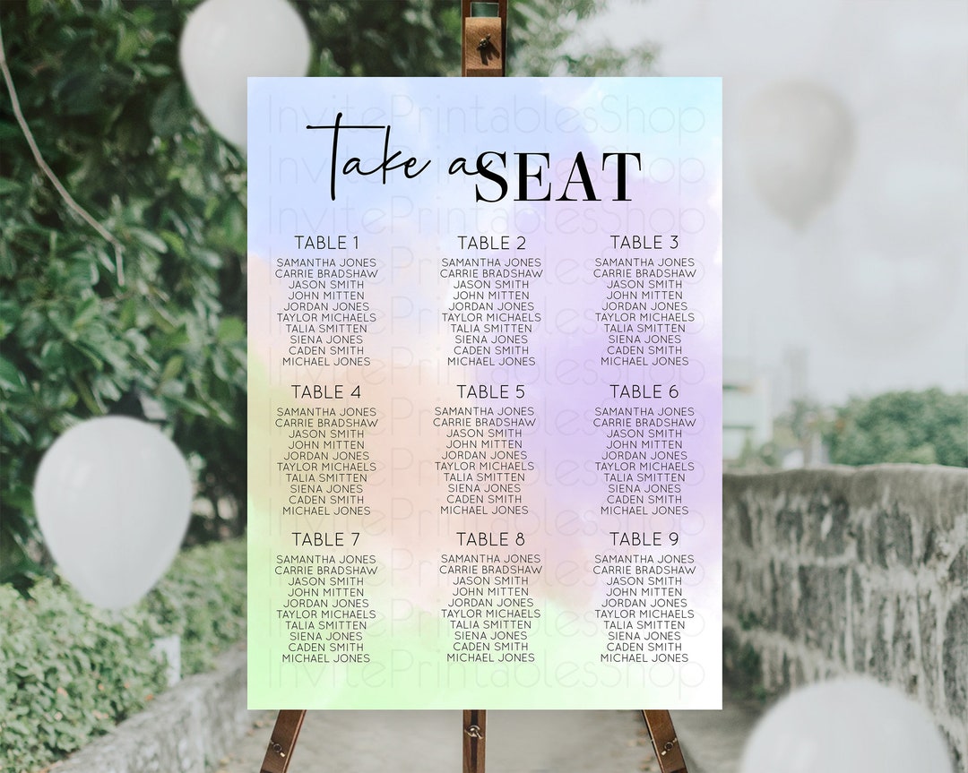 Rainbow Seating Chart Pastel Seating Chart Colorful Pastel Watercolor ...