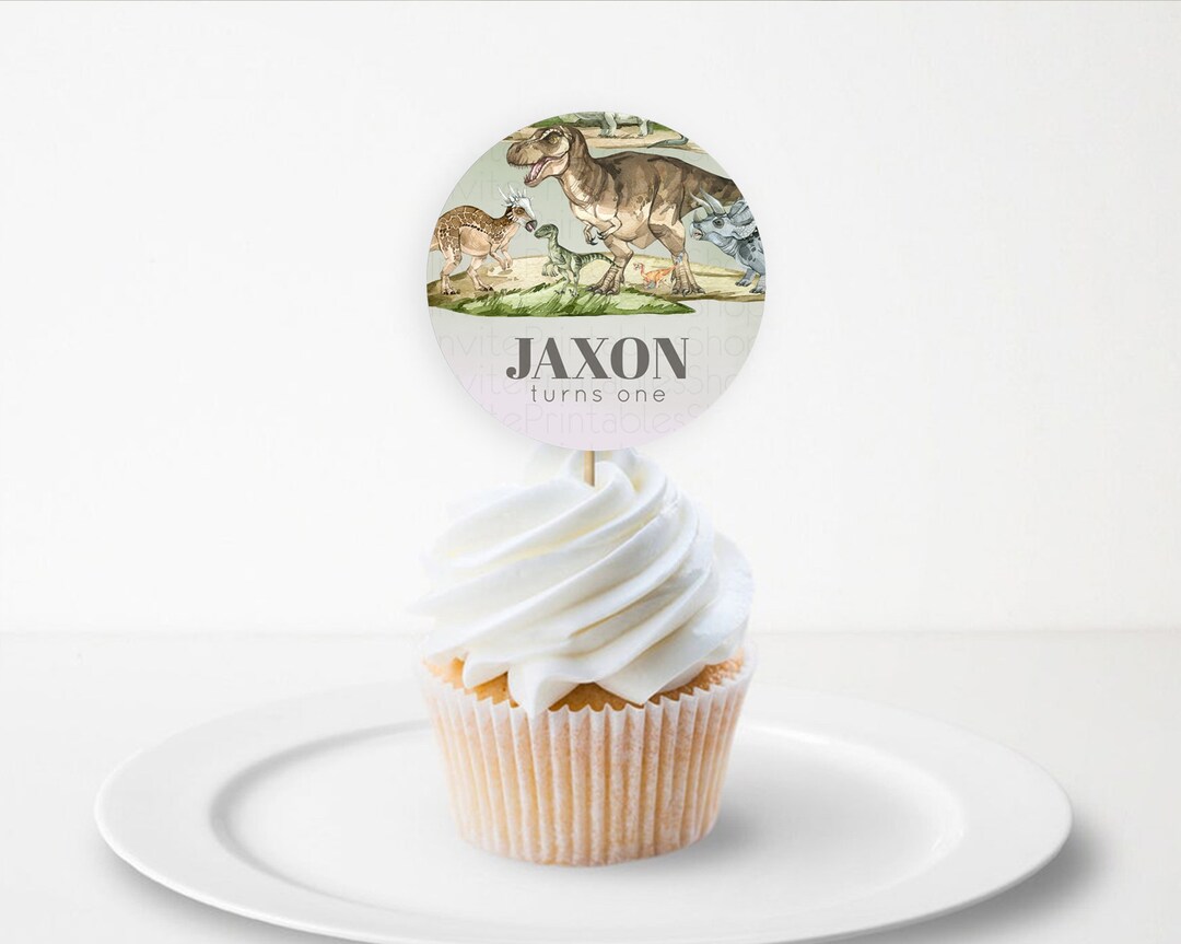 Dinosaur Cupcake Toppers Dinosaur Volcano Cupcake Toppers Watercolor ...