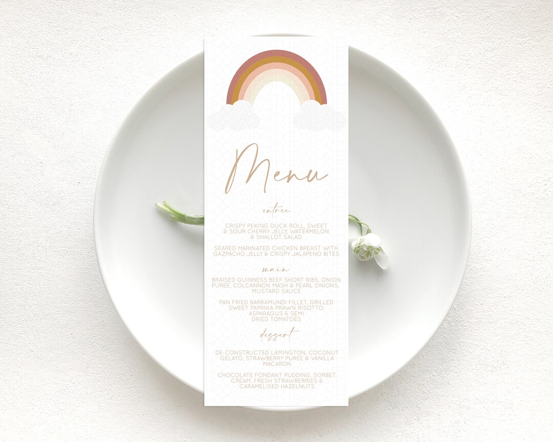 Pastel Rainbow Menu Boho Rainbow Menu Template Rainbow Boho Table Decor ...