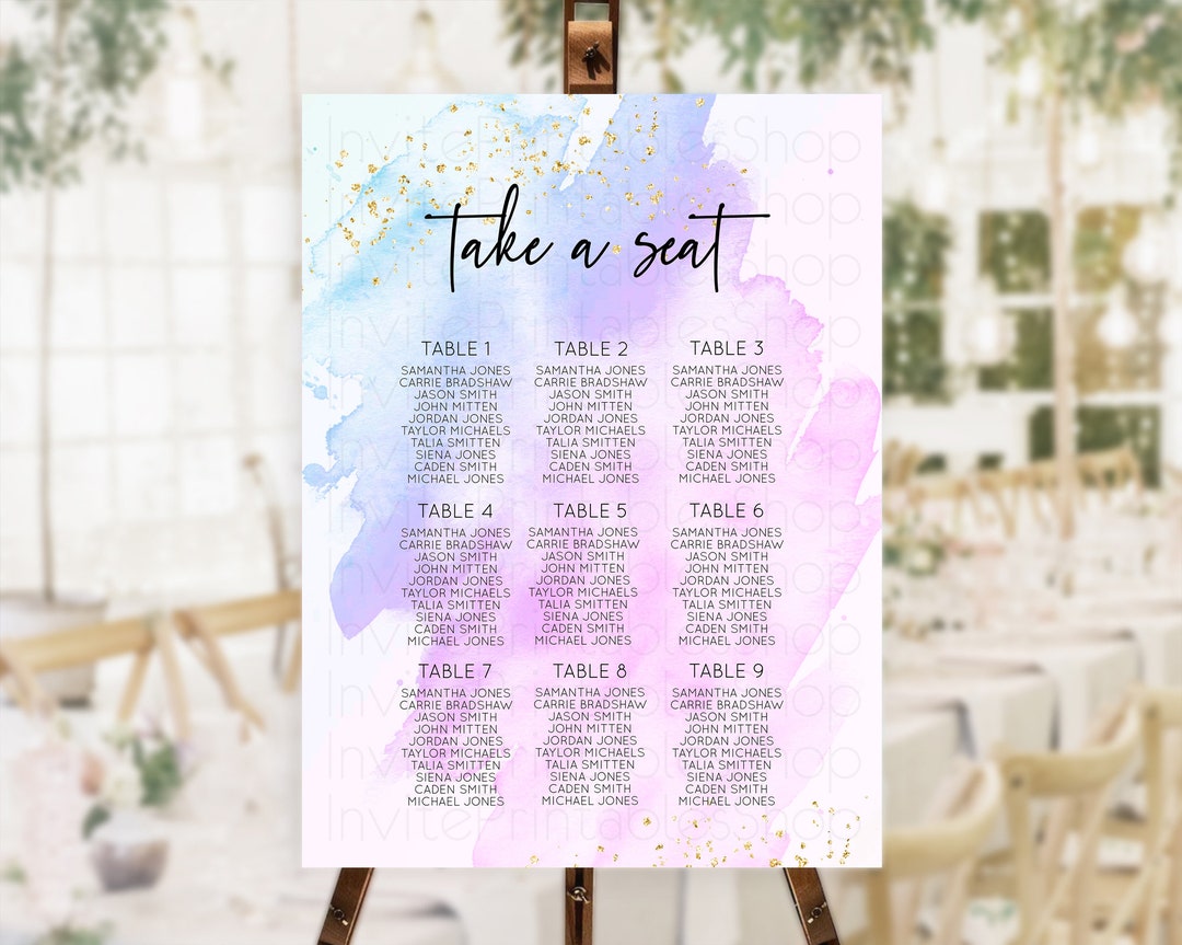 Purple Seating Chart Purple Watercolor Seating Chart Pastel Purple ...