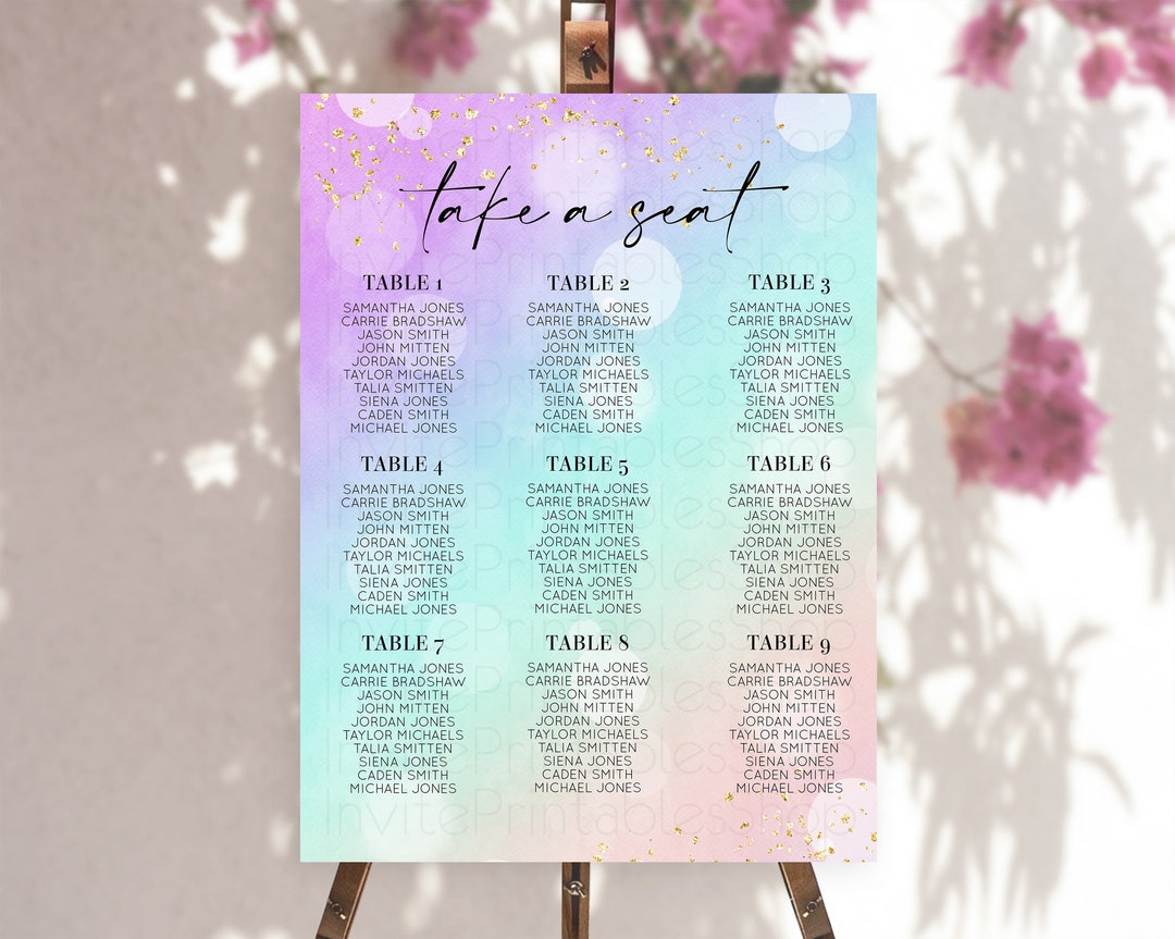 Rainbow Seating Chart Pastel Seating Chart Colorful Pastel Watercolor ...