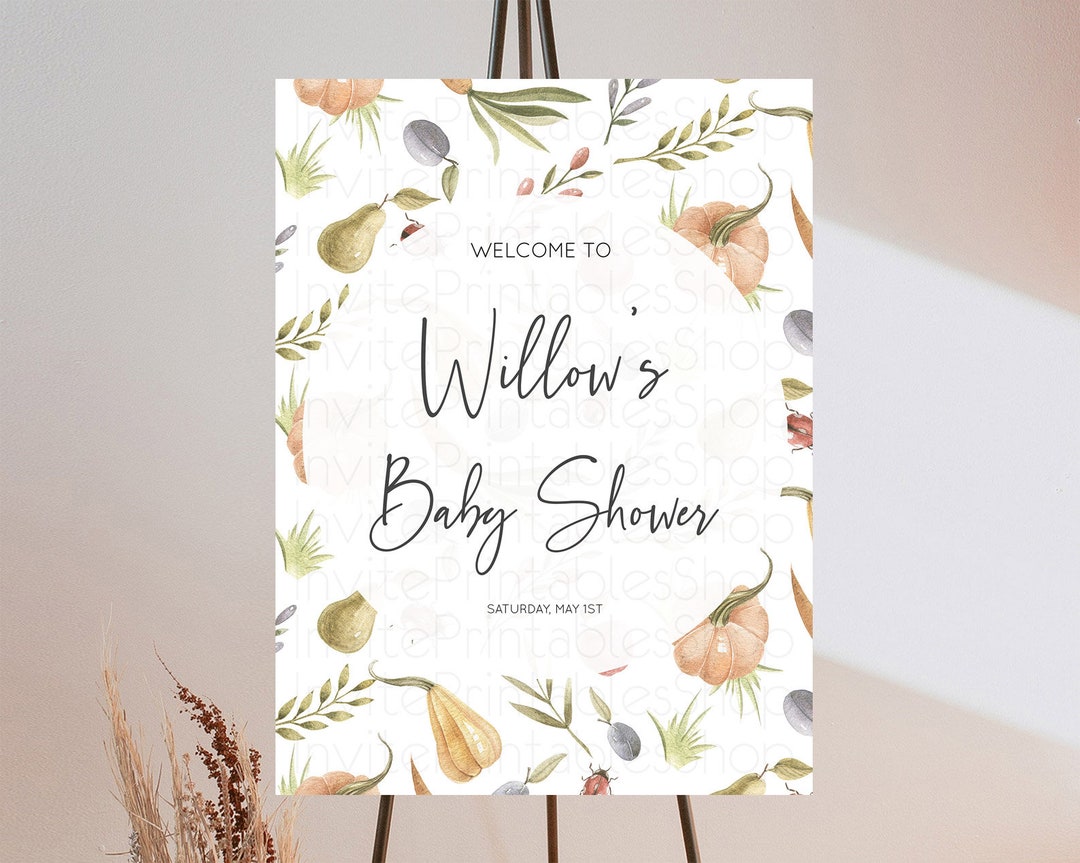Pumpkin Baby Shower Welcome Board Pear Welcome Sign Ladybug Plum ...
