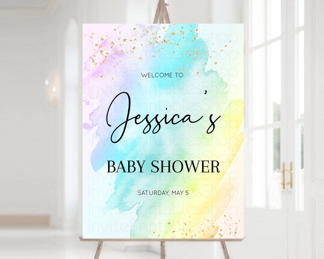 Pastel Baby Shower Welcome Sign Pastel Rainbow Welcome Sign Colorful ...