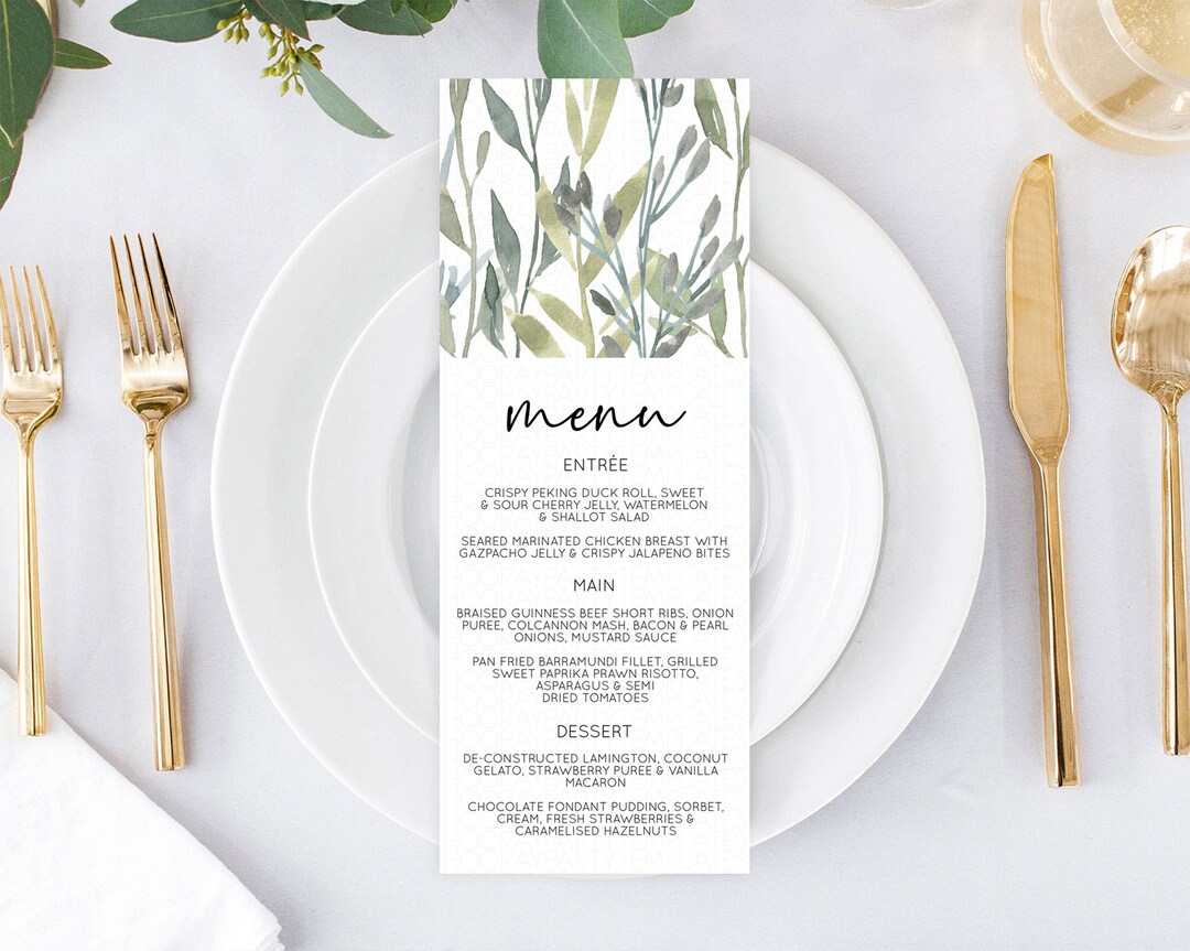 Leafy Menu Green Leaf Menu Template Eucalyptus Fern Leaves Decor ...