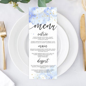 Blue Menu Blue Watercolor Menu Template Pastel Blue Table Décor Blue ...