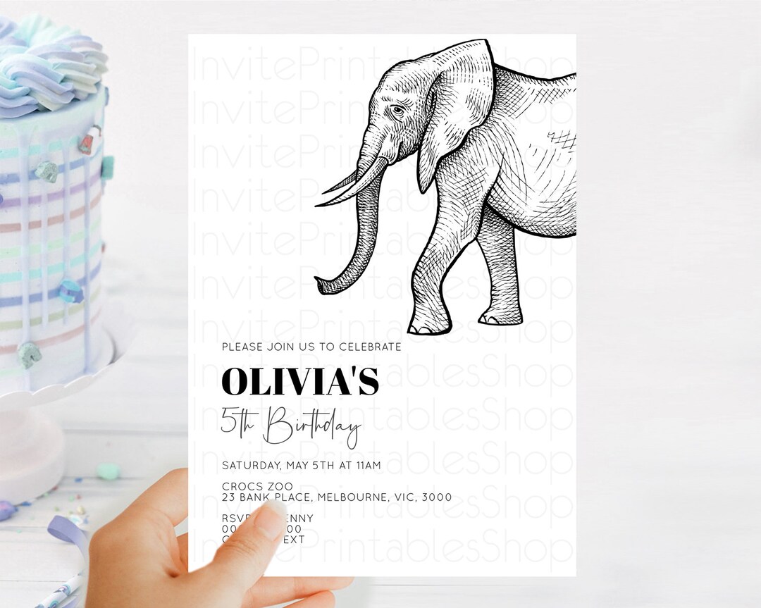 Elephant Birthday Invitation Elephant Invitation Elephant - Etsy