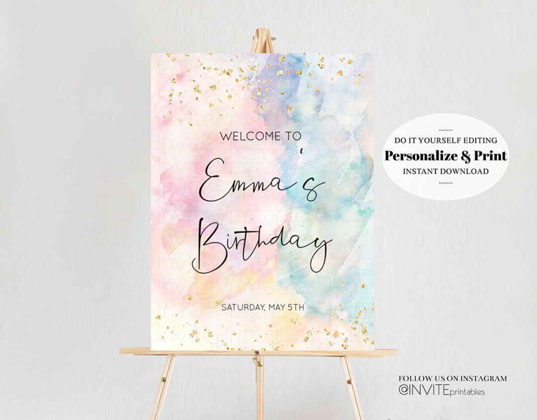 Rainbow Welcome Sign Pastel Watercolor Welcome Board Gold Glitter Foil ...