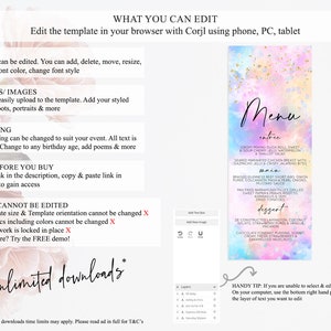 Pastel Menu Pastel Rainbow Menu Template Colorful Pastel Table Decor ...
