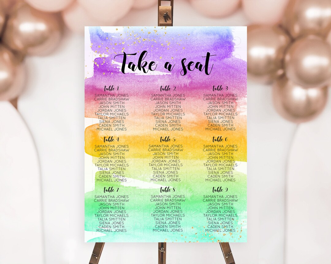 Rainbow Seating Chart Pastel Seating Chart Colorful Pastel Watercolor ...