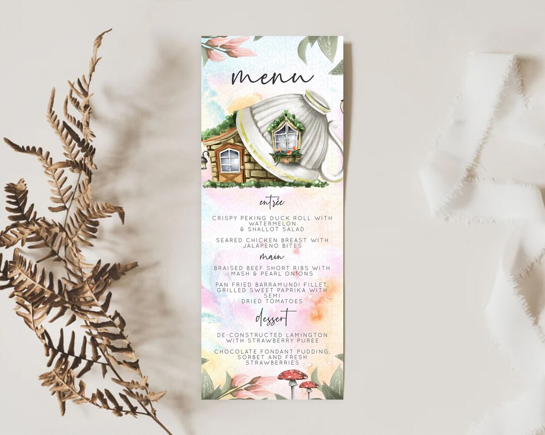 Fairy Menu Fairy Menu Template Enchanted Garden Pastel Floral Butterfly ...