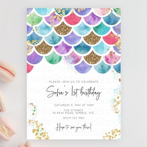 Rainbow Fish Invitation Rainbow Fish Birthday Invitation Watercolor ...