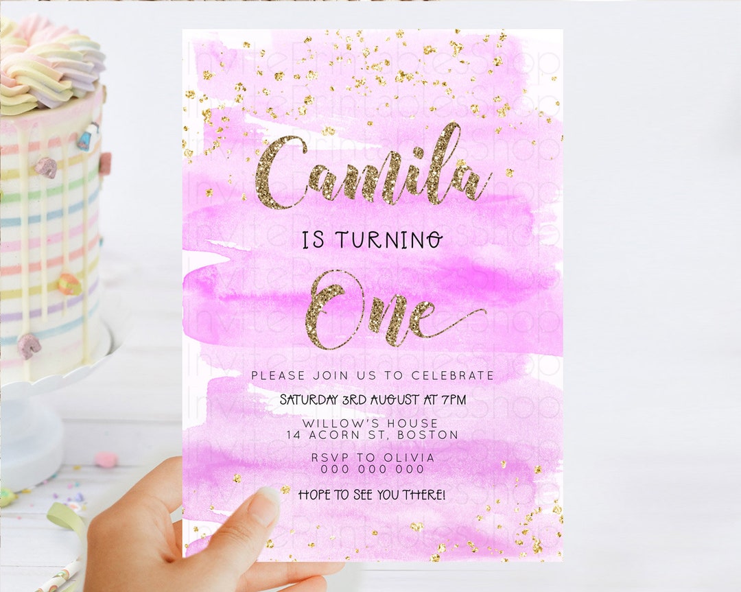 Pink Birthday Invitation Pink Watercolor Invitation Pastel Pink ...