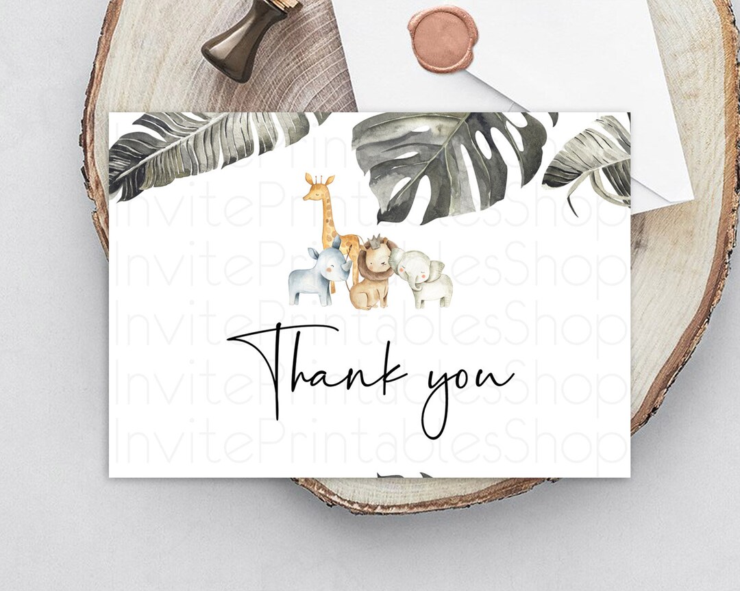 Safari Thank You Safari Thank You Cards Lion Gorilla Elephant Rhino ...
