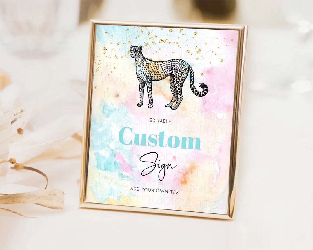 Pastel Cheetah Sign Colorful Table Sign Decor Rainbow Watercolor ...