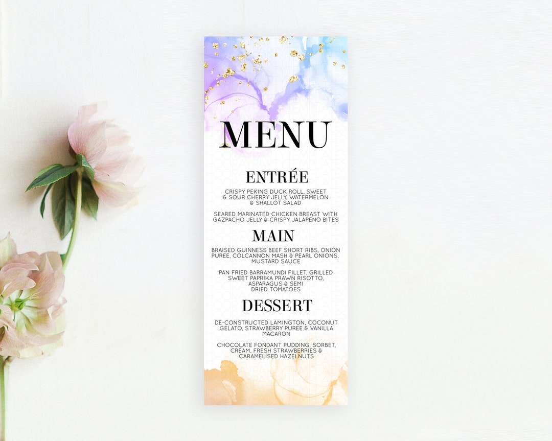 Pastel Menu Pastel Rainbow Menu Template Colorful Pastel Table Decor ...