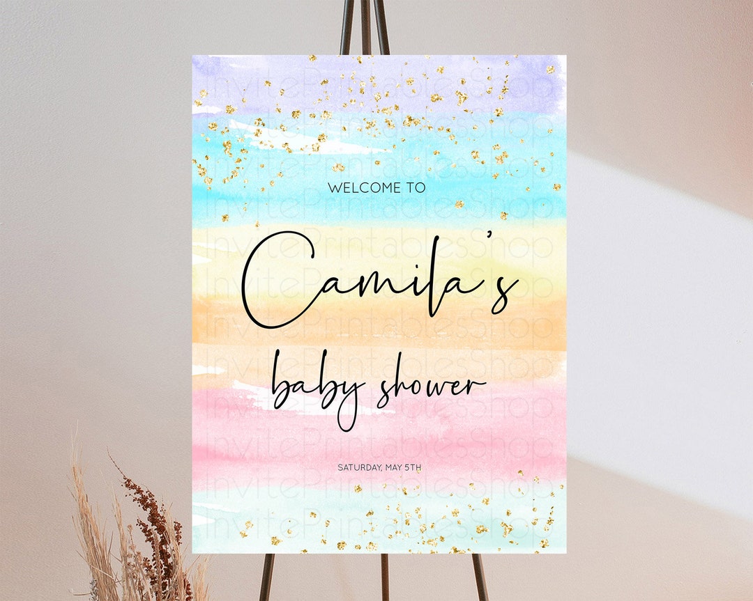 Pastel Baby Shower Welcome Sign Pastel Rainbow Welcome Sign Colorful ...