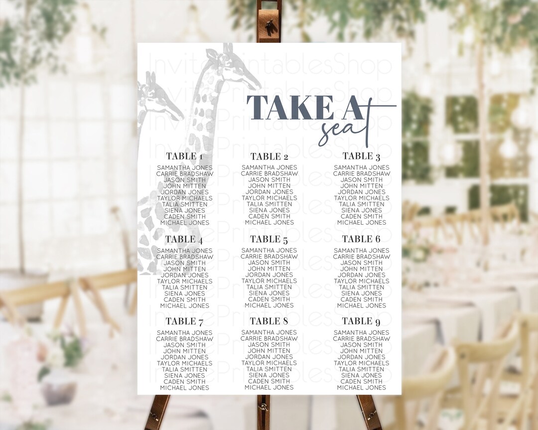 Giraffe Seating Chart Safari Giraffe Seating Chart Watercolor Giraffe ...