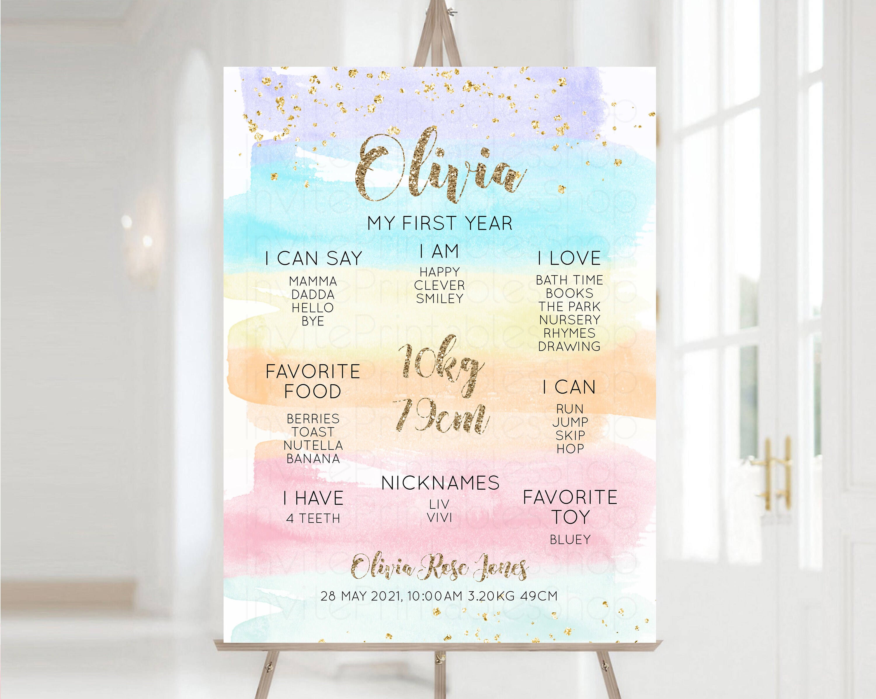 Pastel First Birthday Milestone Board Pastel Rainbow Milestone - Etsy