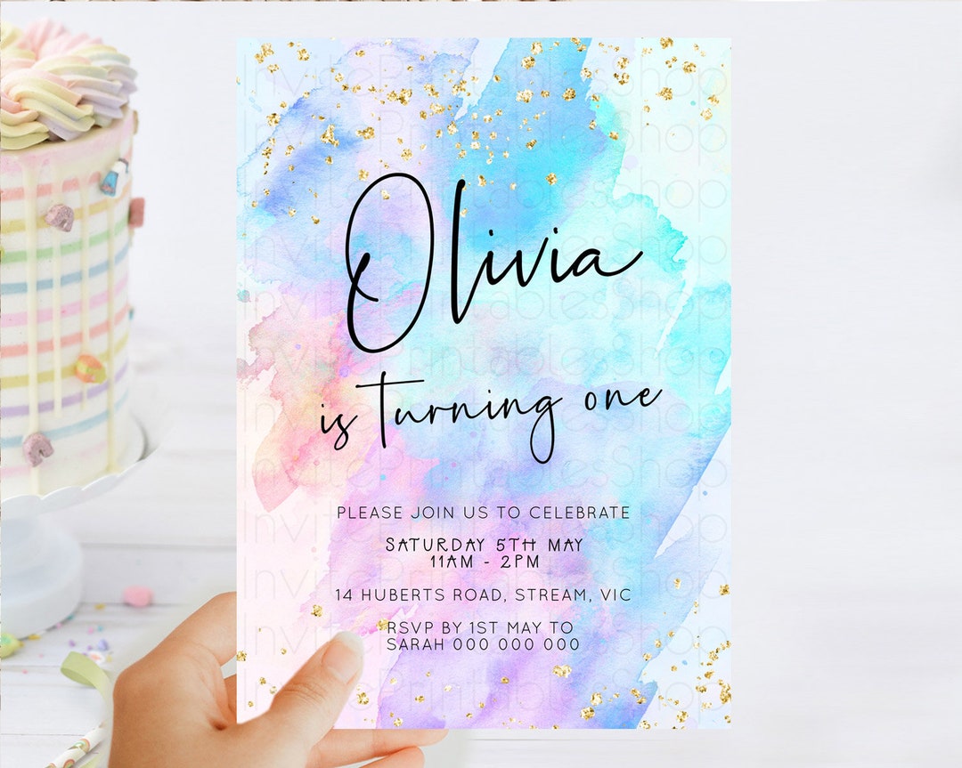 Pastel Birthday Invitation Ombre Watercolor Birthday Invitation Glitter ...