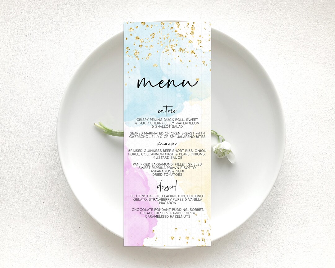 Pastel Menu Pastel Rainbow Menu Template Colorful Pastel Table Decor ...