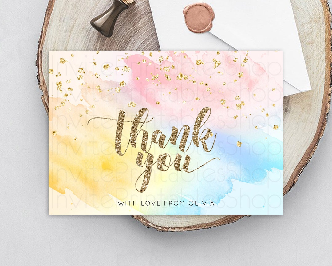 Pastel Thank You Rainbow Thank You Card Colorful Pastel Birthday Thank ...