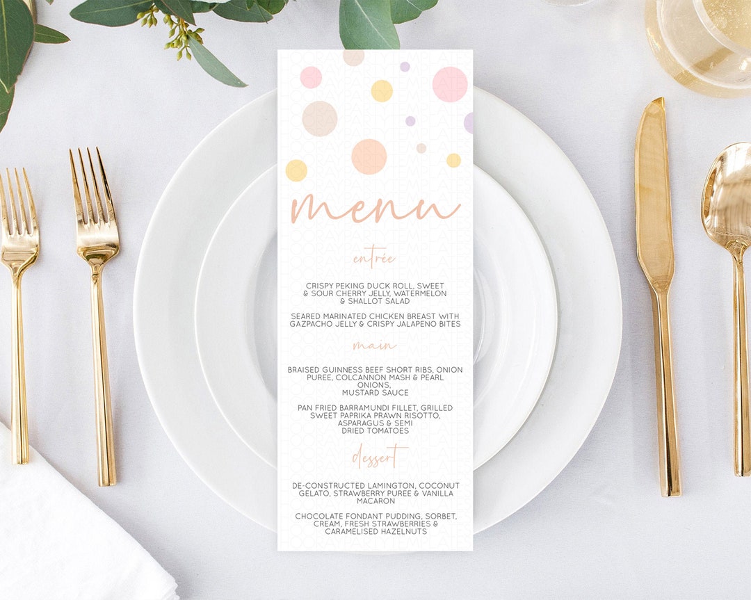 Rainbow Menu Pastel Menu Template Pastel Rainbow Table Decor Confetti ...